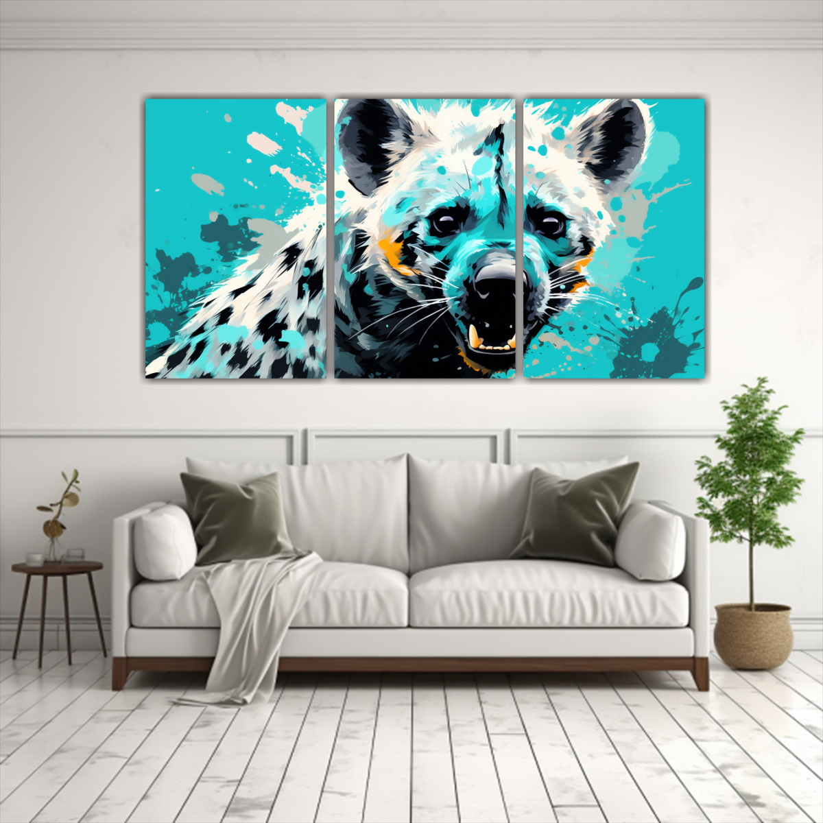 Cuadro Hiena En Colores Blanco Y Turquesa - Arte Decorativo - Decocuadros