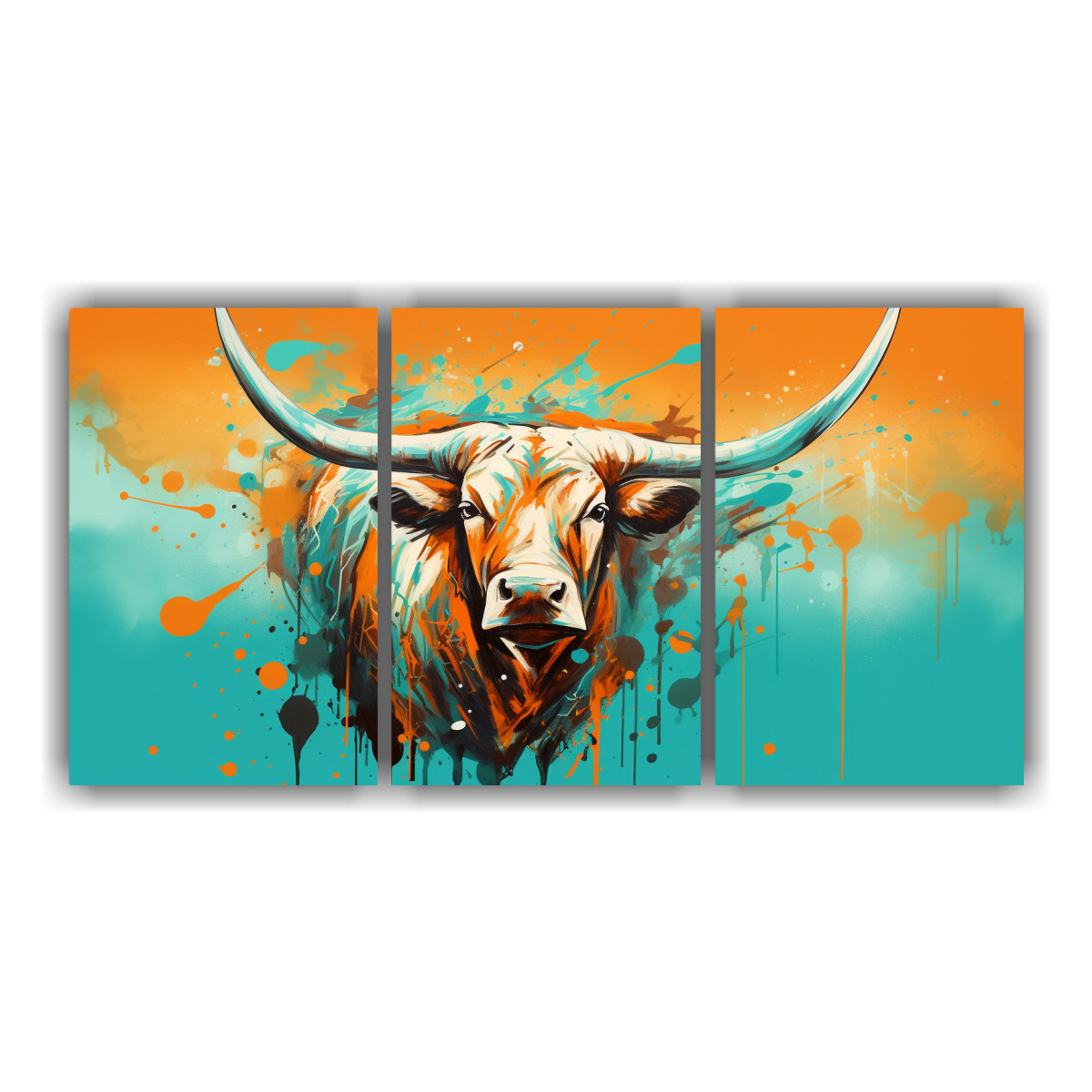 Cuadro Moderno Vaca Longhorn En Turquesa Y Naranja - DecoCuadros
