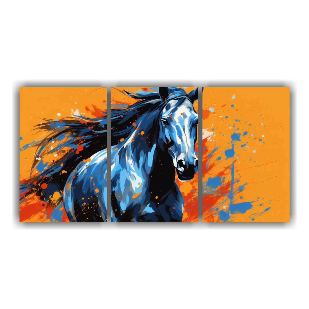 Cuadro Moderno De Caballo Frisón En Colores Naranja Y Azul - DecoCuadros