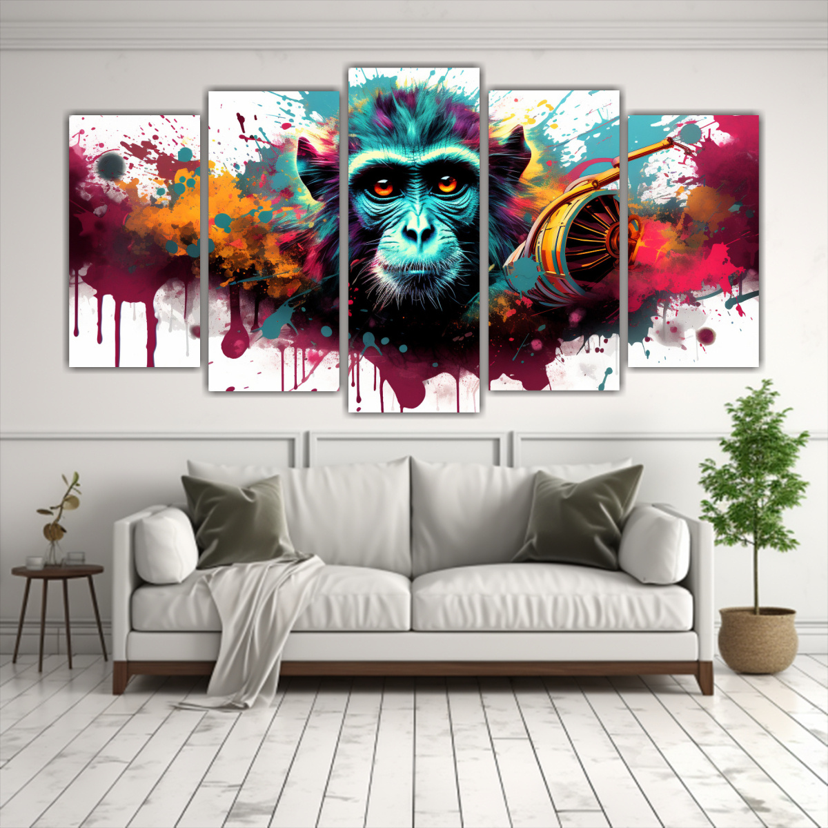 Cuadros Modernos: Mono En Colores Granate Y Pavo Real, Arte Pop Neo ...