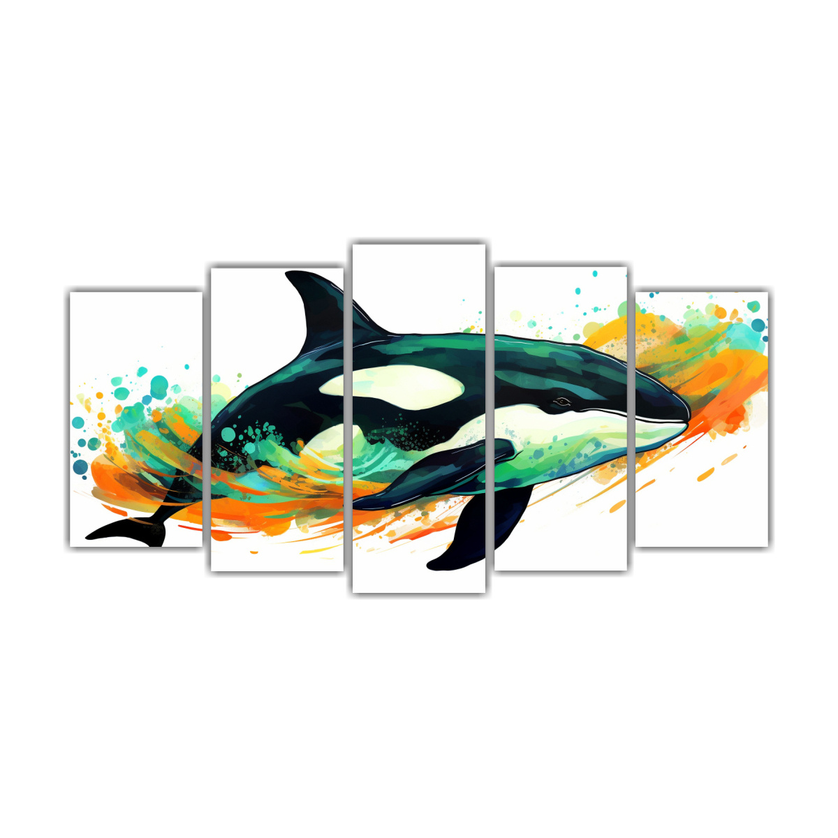 Cuadro Orca En Colores Esmeralda Y Naranja - Neo Pop Art - Decocuadros