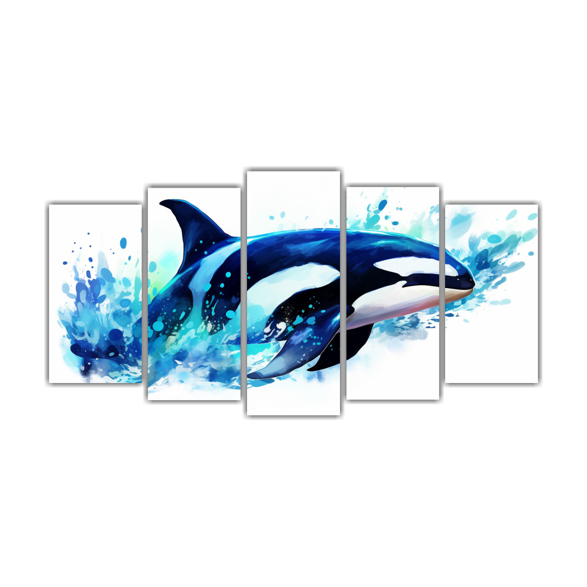 Set 5 Cuadros Orca Whale En Tonos Marinos Y Leche | DecoCuadros