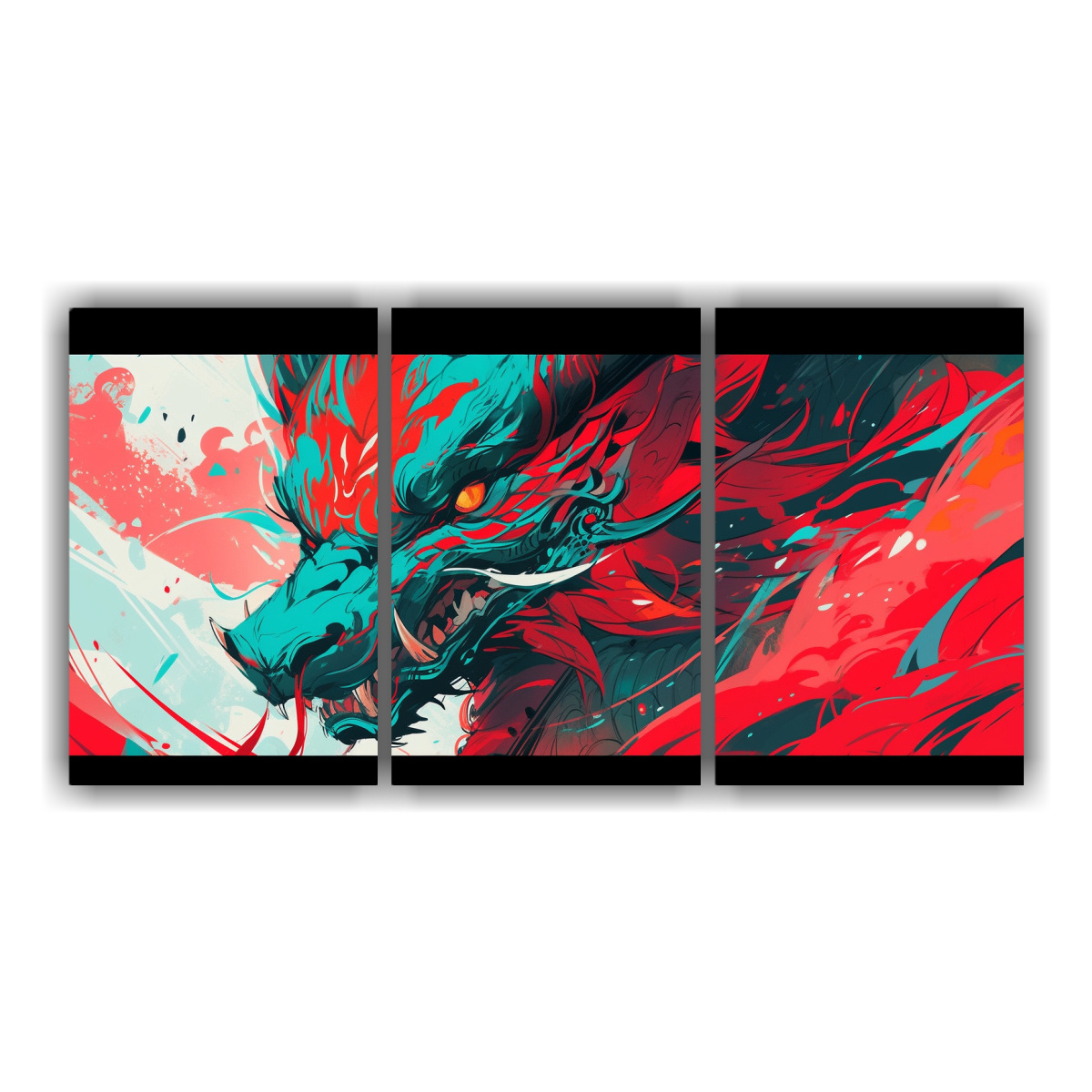 Cuadros Tema Dragón En Rojo Y Turquesa | DecoCuadros