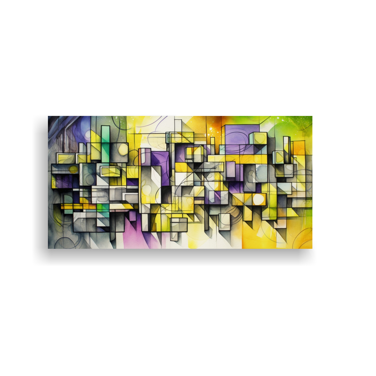 Cuadro Acuarela Con Cubos Y Líneas - DecoCuadros