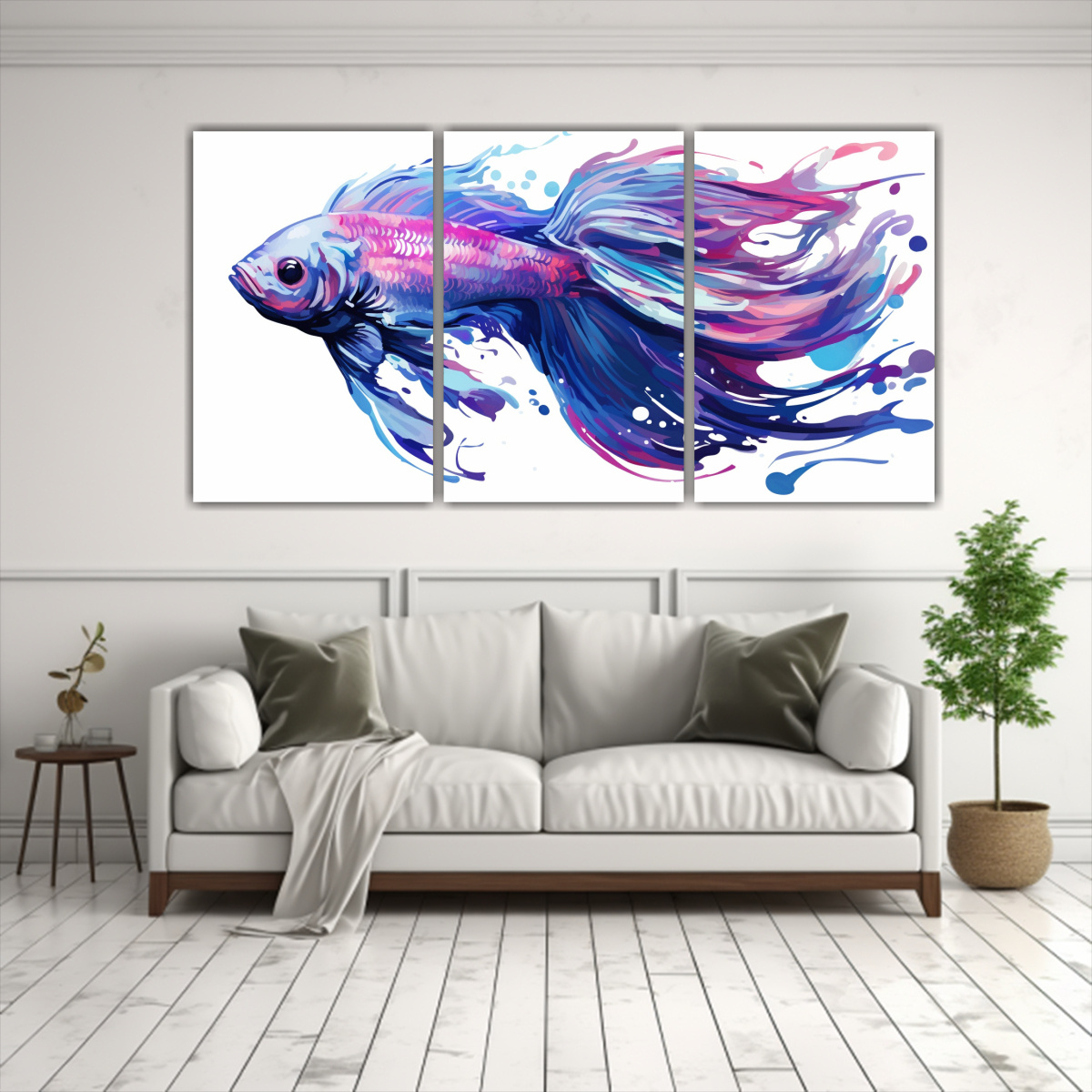 Cuadro Lienzos Tela Floral Expresión A Peces Acuario Púrpura Y Azul Neo ...