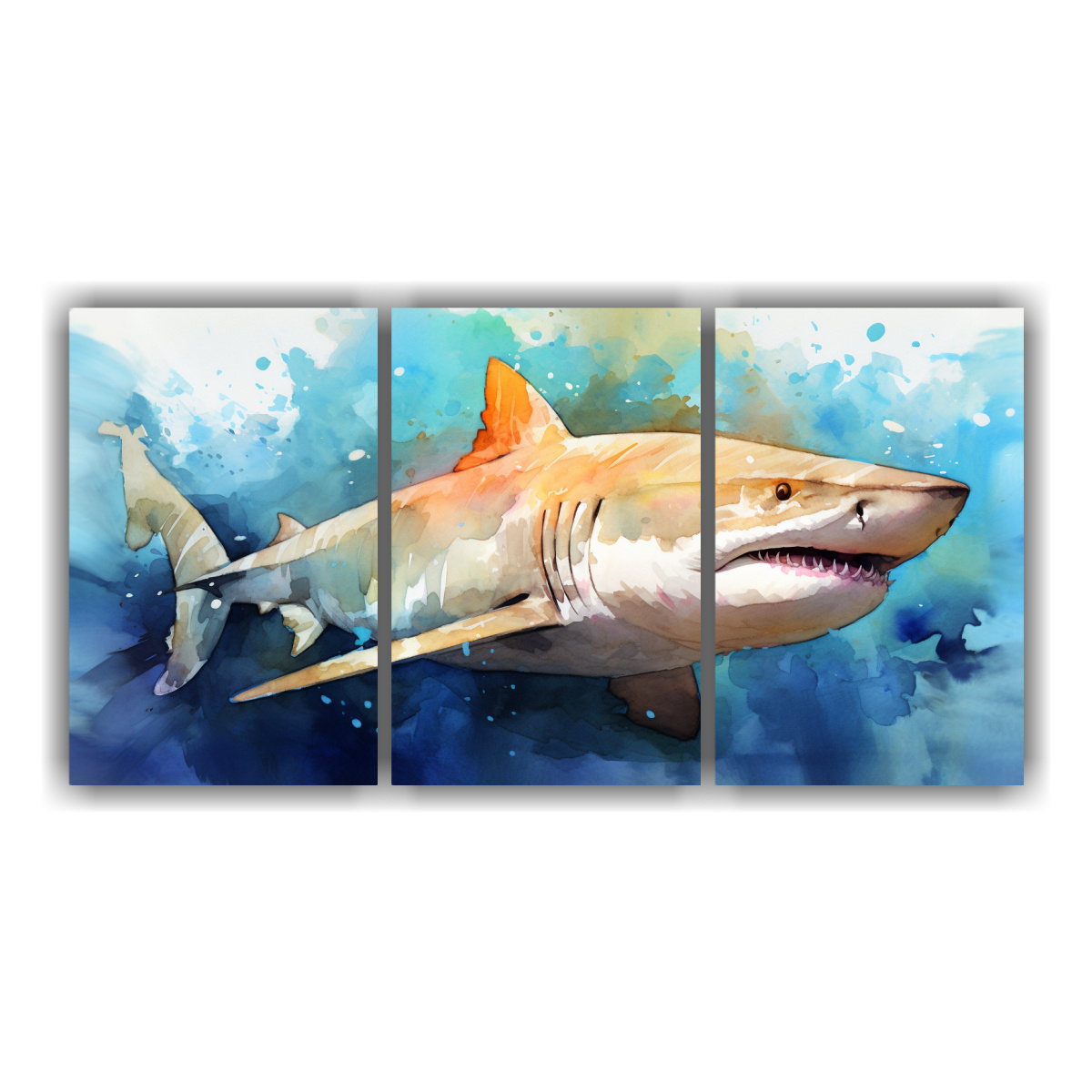 Póster De Tiburón Tigre De Arena Acuarelas Coloridas - Cuadro ...