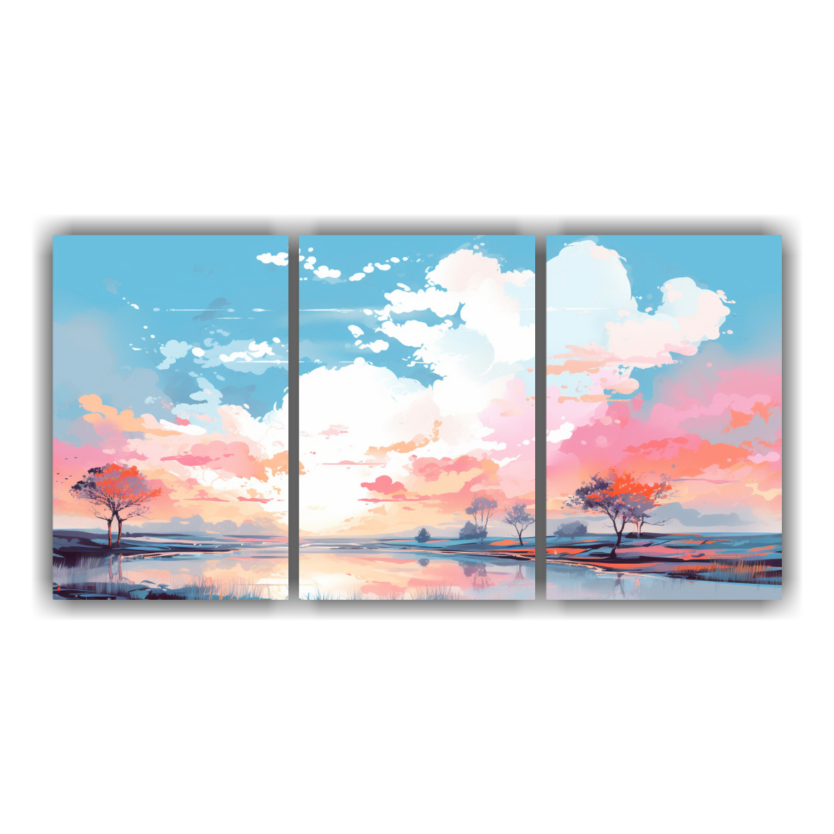 Cuadros Decorativos Abstracción Refinados - Set De 3 Lienzos Tela Verano Colores Pastel ...