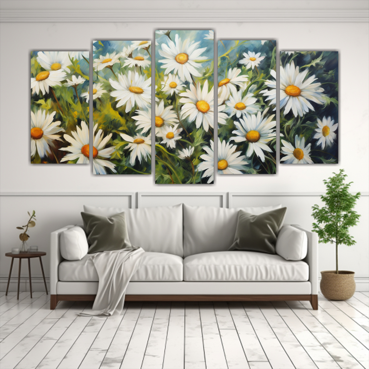 Cuadro Abstracto De Margaritas En Lienzo De Alta Calidad - Set 5 Canvas Barato - Decocuadros