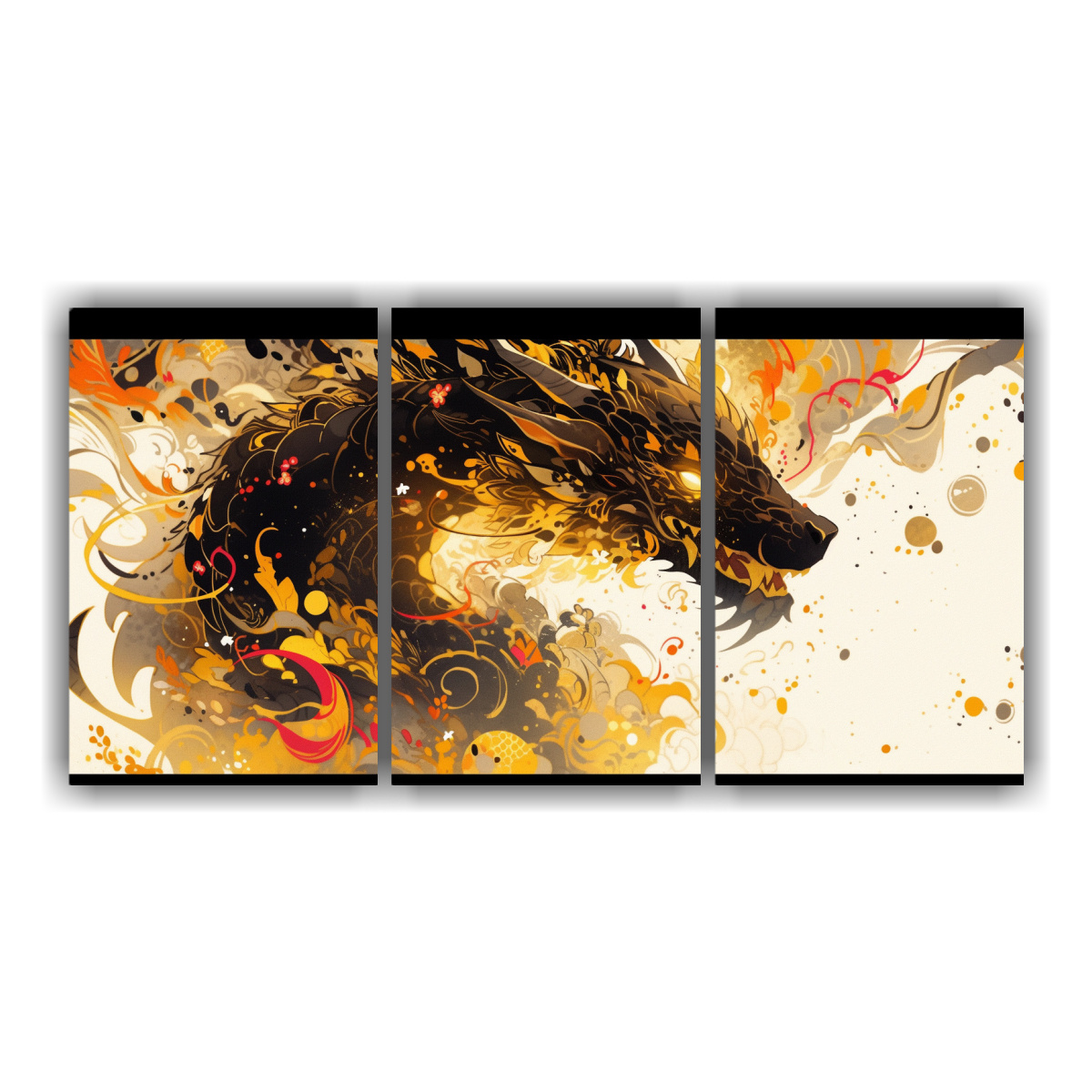 Cuadro Abstracto Dragón Acuarelas Colores Oro Neonoir - Decocuadros