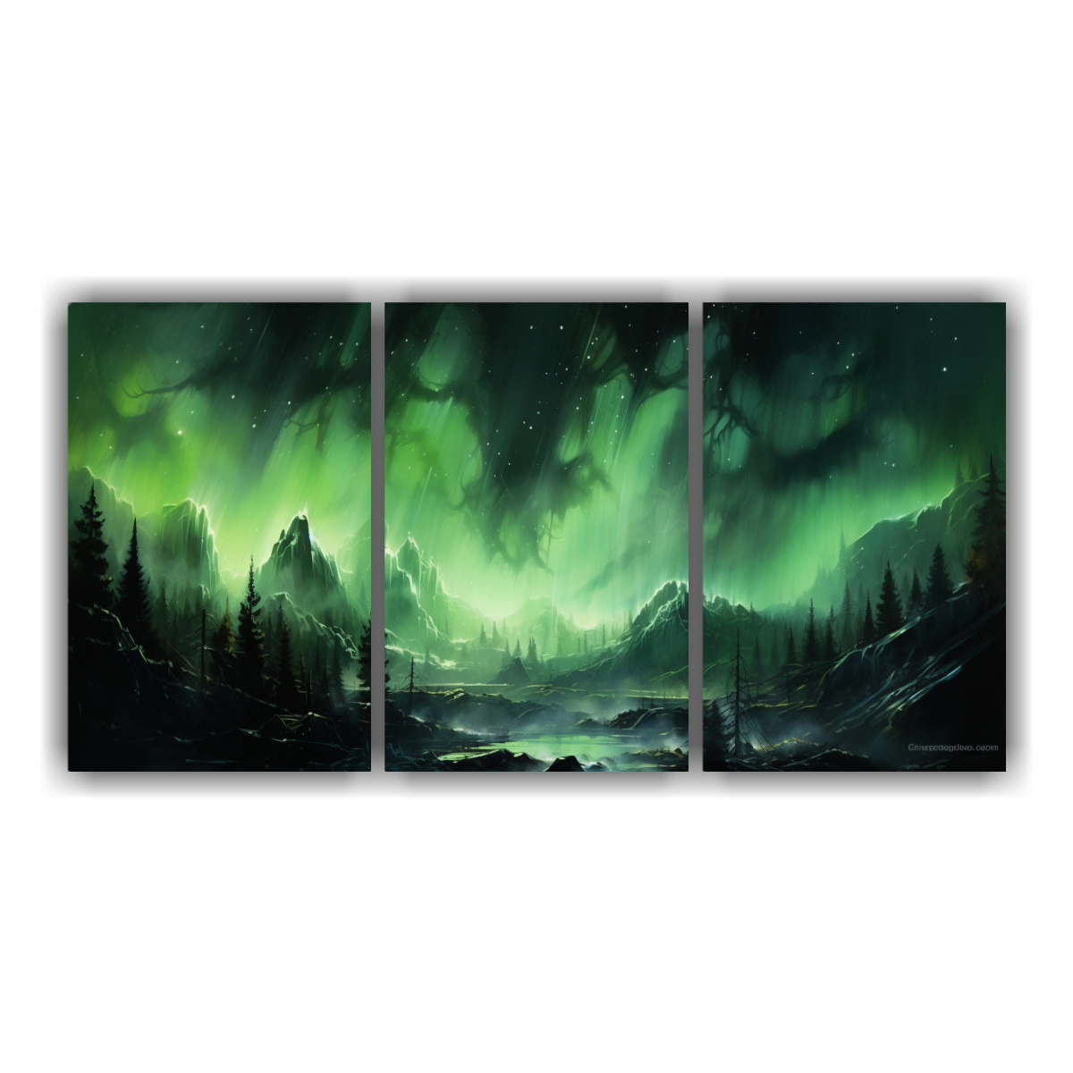 Cuadro Abstracto Temática Aurora Boreal Con Colores Verdes - Compra ...