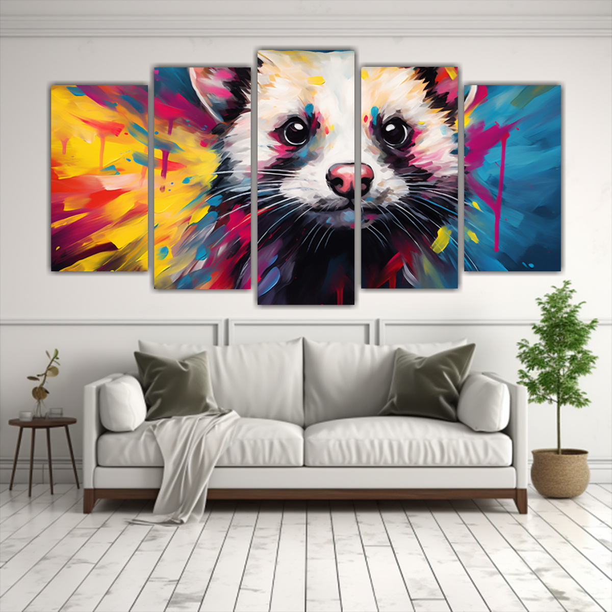Cuadro Ferret Estilo Acuarela Colorido: Arte Pared - Decocuadros