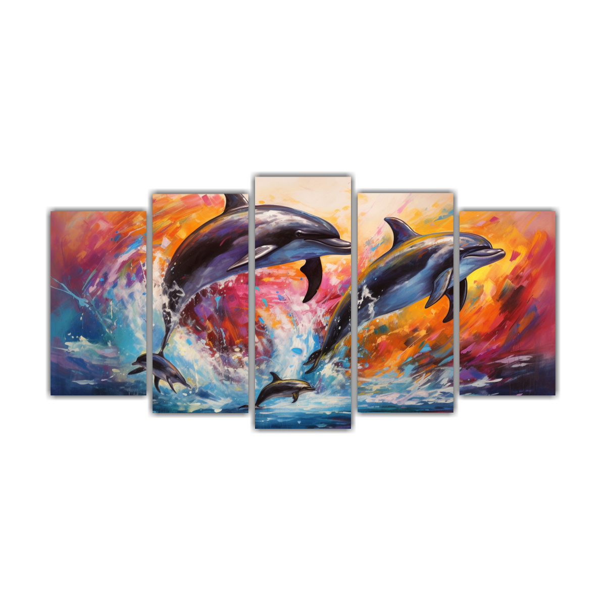 Cuadro De Delfines En Estilo óleo Intenso Y Colorido - DecoCuadros