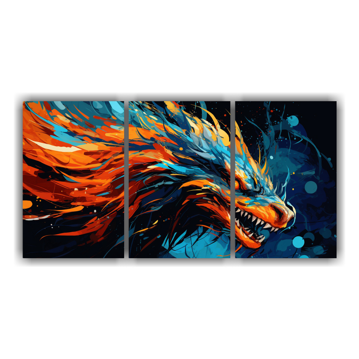 Cuadro Decorativo Moderno: Dragón En Tonos Naranja Y Azul, Ambiente ...