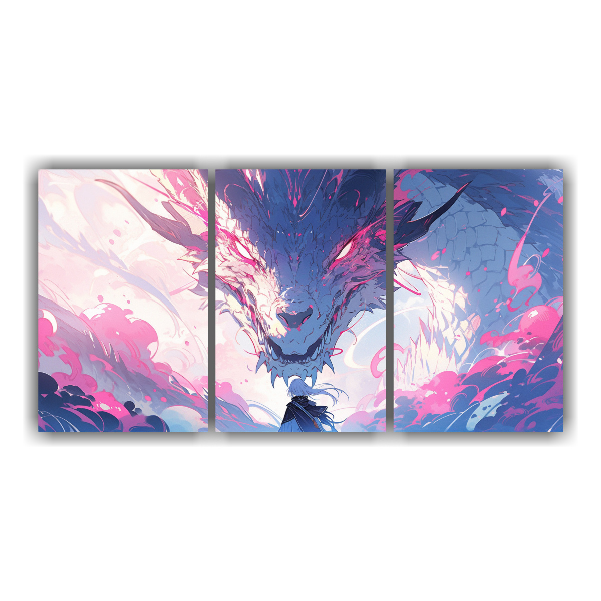 Cuadro Decorativo Dragón En Tonos Rosados Y Azules | DecoCuadros