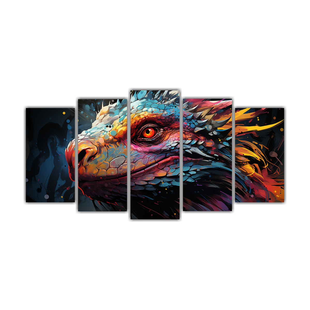 Cuadro Decorativo Neonoir: Dragón En Colores Arcoíris Y Verde - DecoCuadros