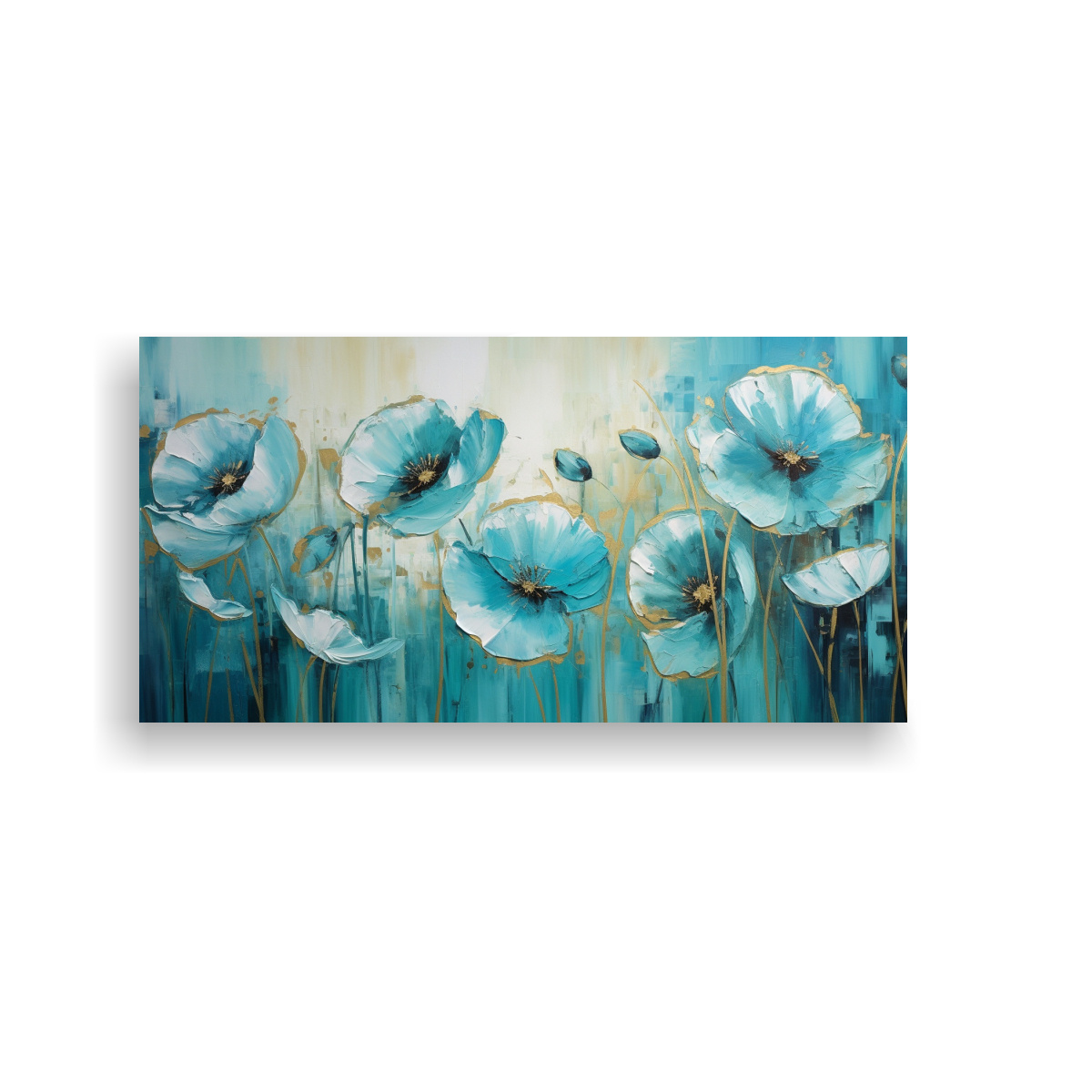 Cuadro De Amapolas Turquesa En Estilo Horizontal - DecoCuadros