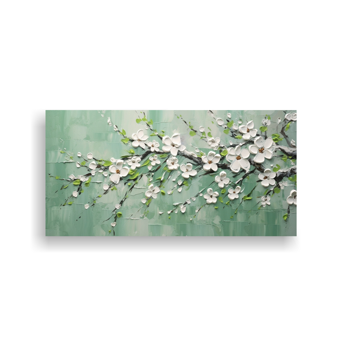 Cuadro De Flores De Cerezo Verde En Lienzo - DecoCuadros