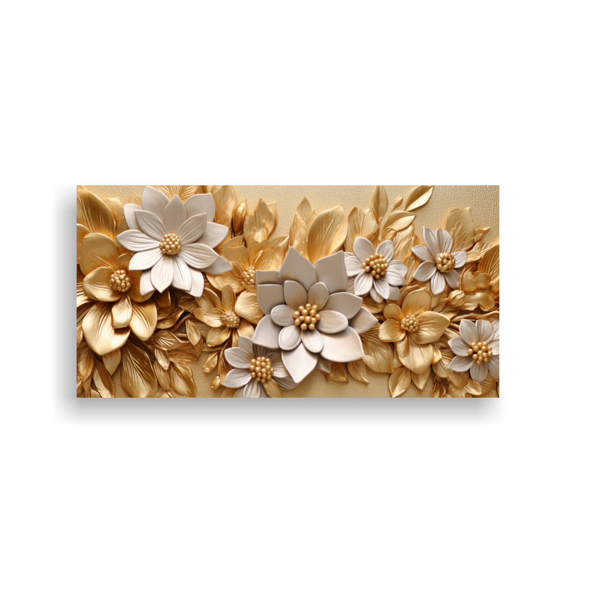 Cuadro Decorativo De Pintura Floral En Relieve Con Hojas Doradas ...