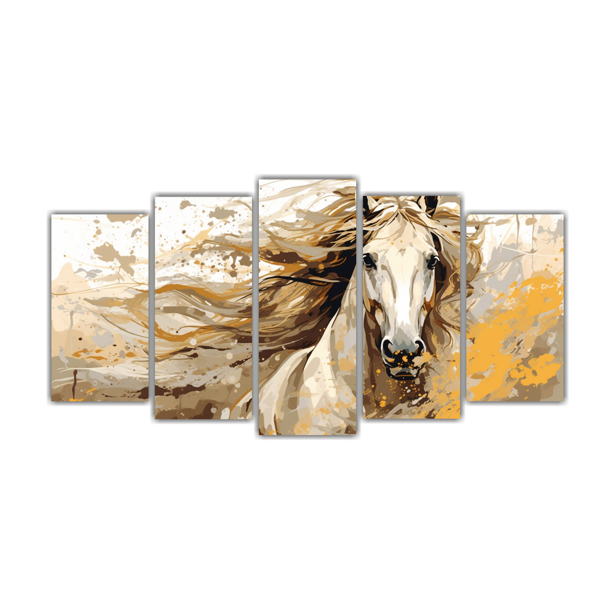 Cuadro Decorativo Caballo Frisón En Blanco Y Dorado - DecoCuadros