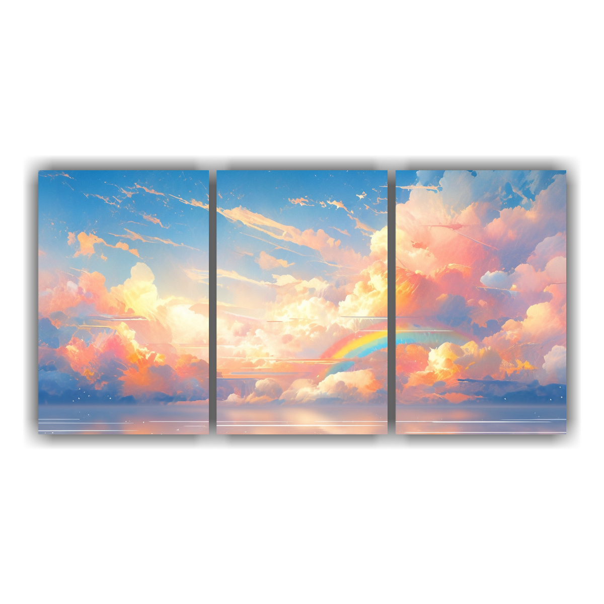 Set 3 Cuadros Abstractos Cielo, Mar Y Arcoíris En Lienzo | DecoCuadros
