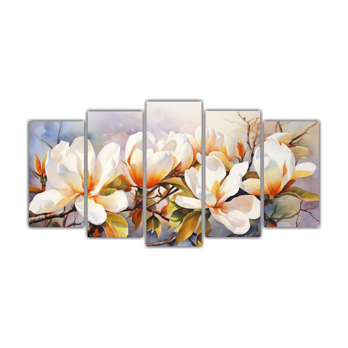 Cuadro Abstracto Elegante En Blanco Y Naranja Con Magnolias - DecoCuadros