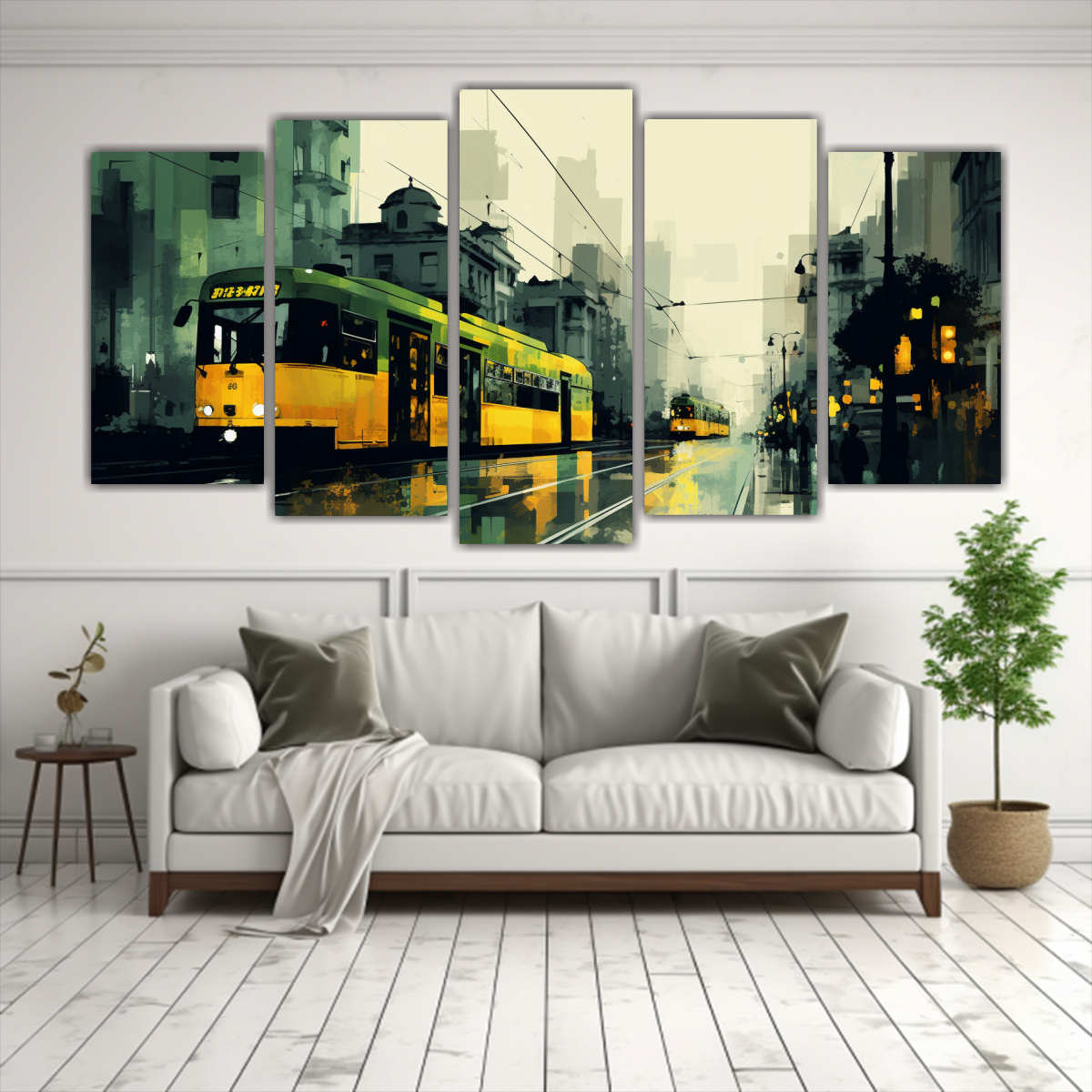 Cuadro Acuarela Simétrico En Amarillo Y Verde Para Decoración En ...
