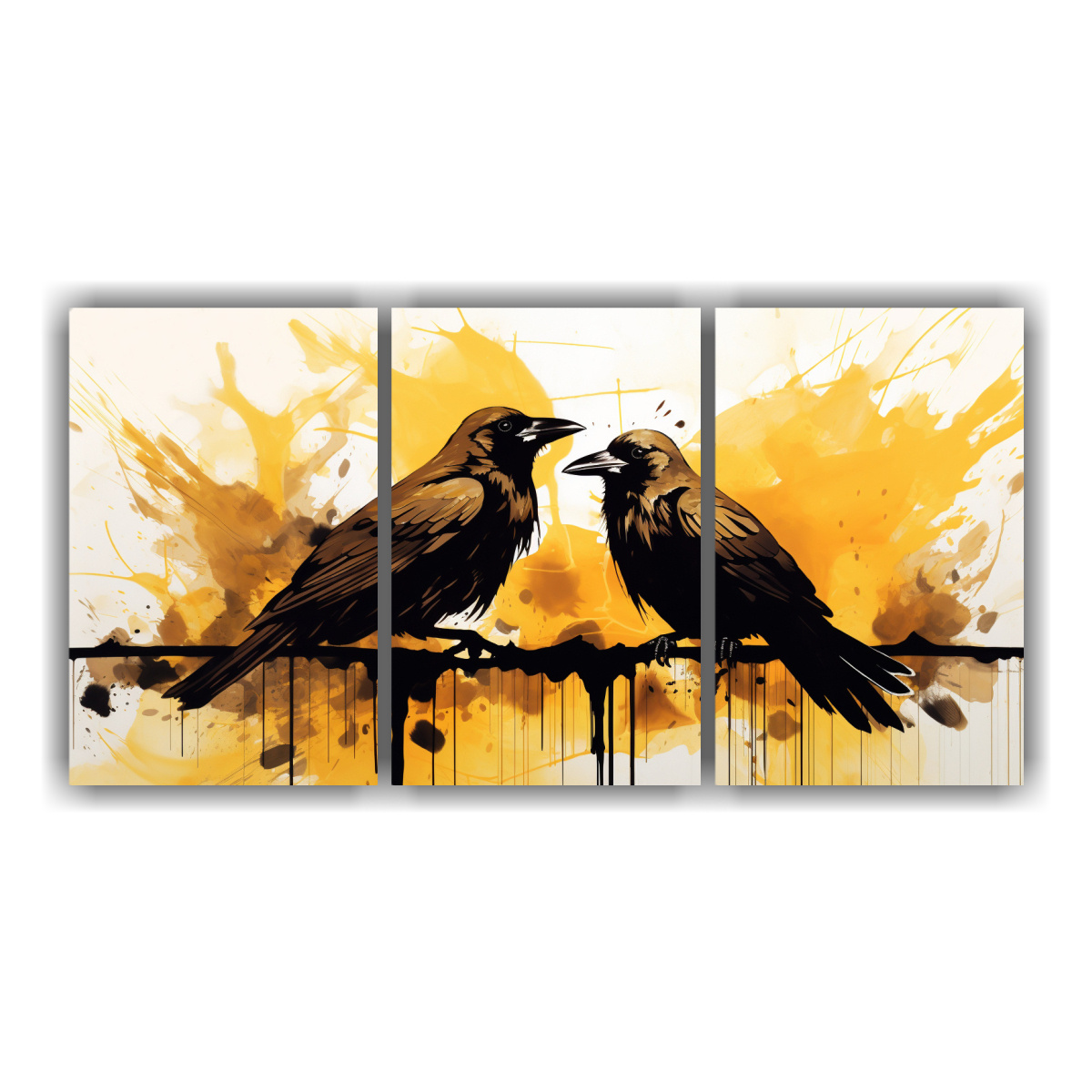 ¡Cuadros Decorativos Alegres Con Cuervos En Colores Marrón Y Amarillo ...