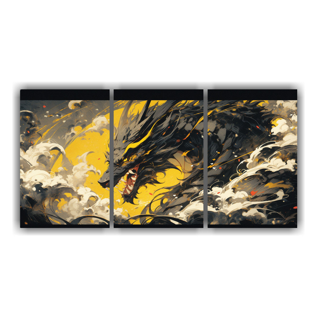 Cuadro Decorativo De Dragón En Tonos Amarillo Y Negro - DecoCuadros