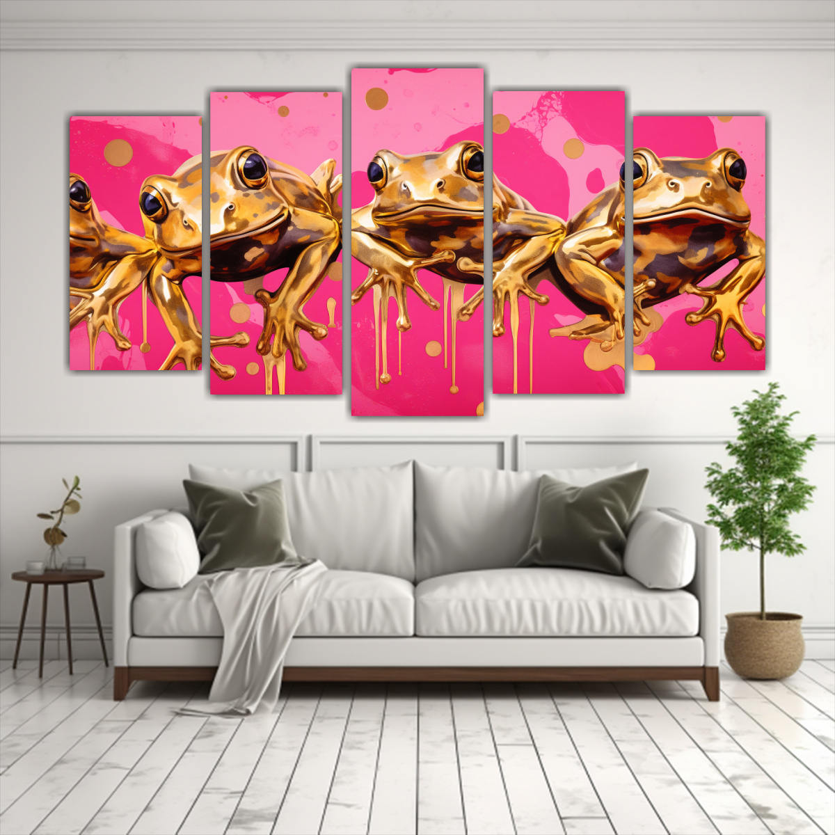 Cuadro Decorativo De Ranas Y Sapos En Colores Dorado Y Rosa - DecoCuadros