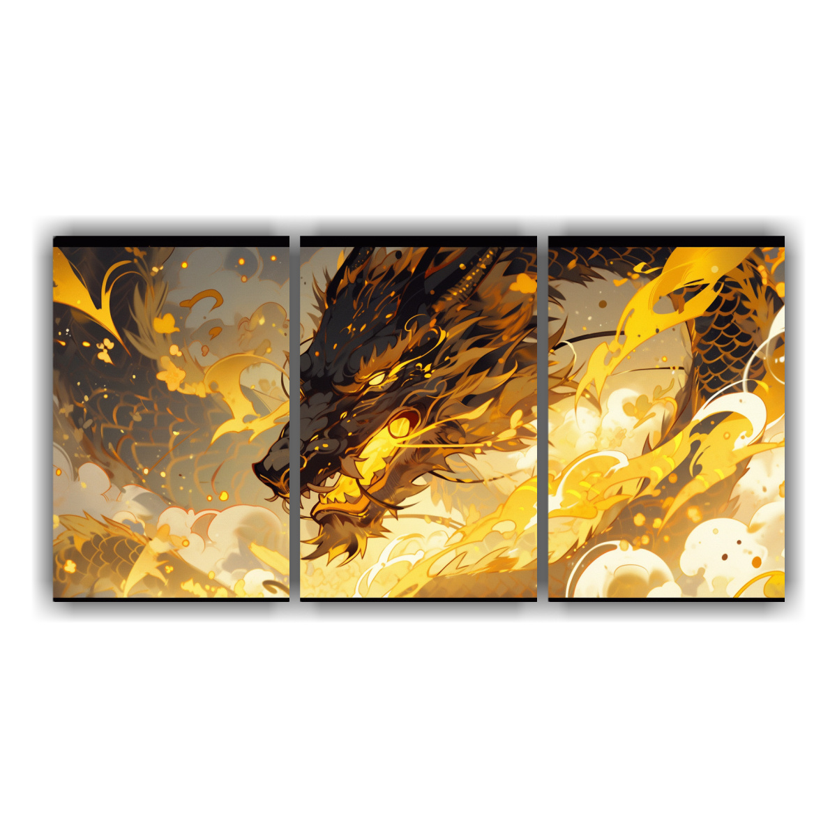 Cuadro Decorativo Neonoir Con Dragón En Amarillo Y Oro - DecoCuadros