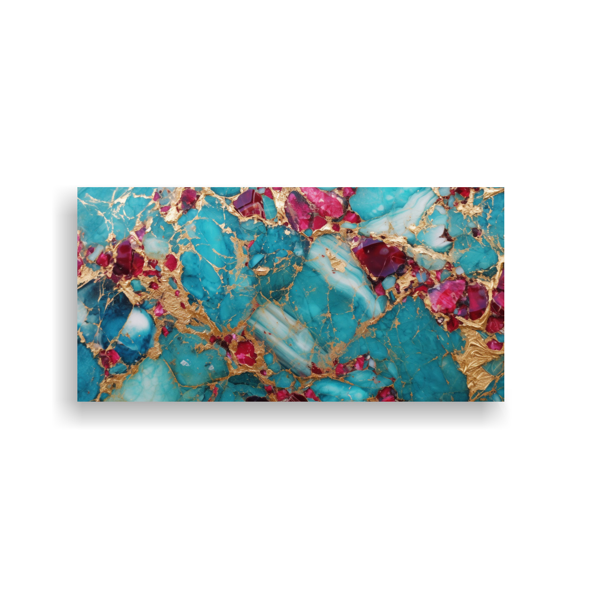 Cuadro Decorativo Mármol Turquesa Y Rubí Con Destellos Dorados - Decocuadros