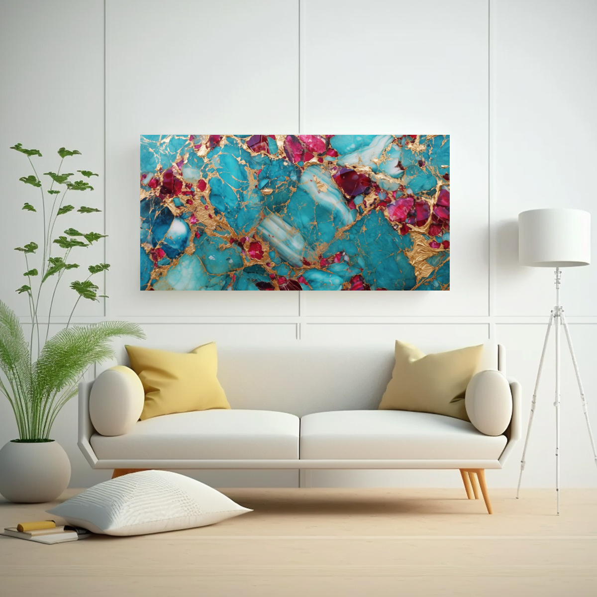 Cuadro Decorativo Mármol Turquesa Y Rubí Con Destellos Dorados - Decocuadros