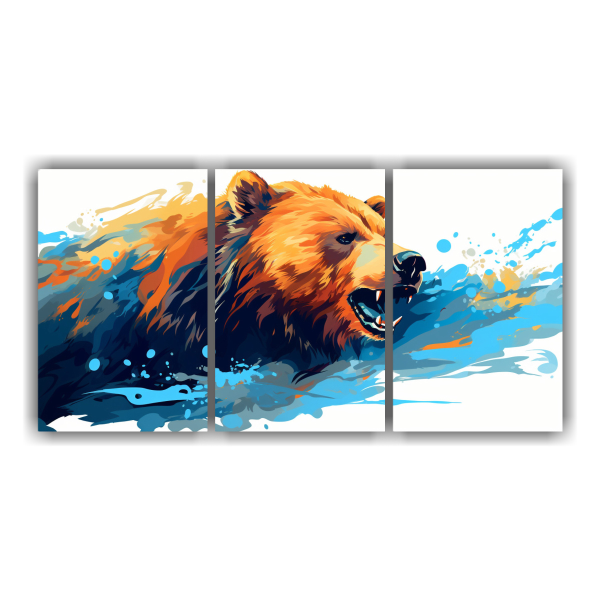 Cuadro Decorativo Neo Pop Art De Oso Pardo En Colores Azules Y Dorados ...