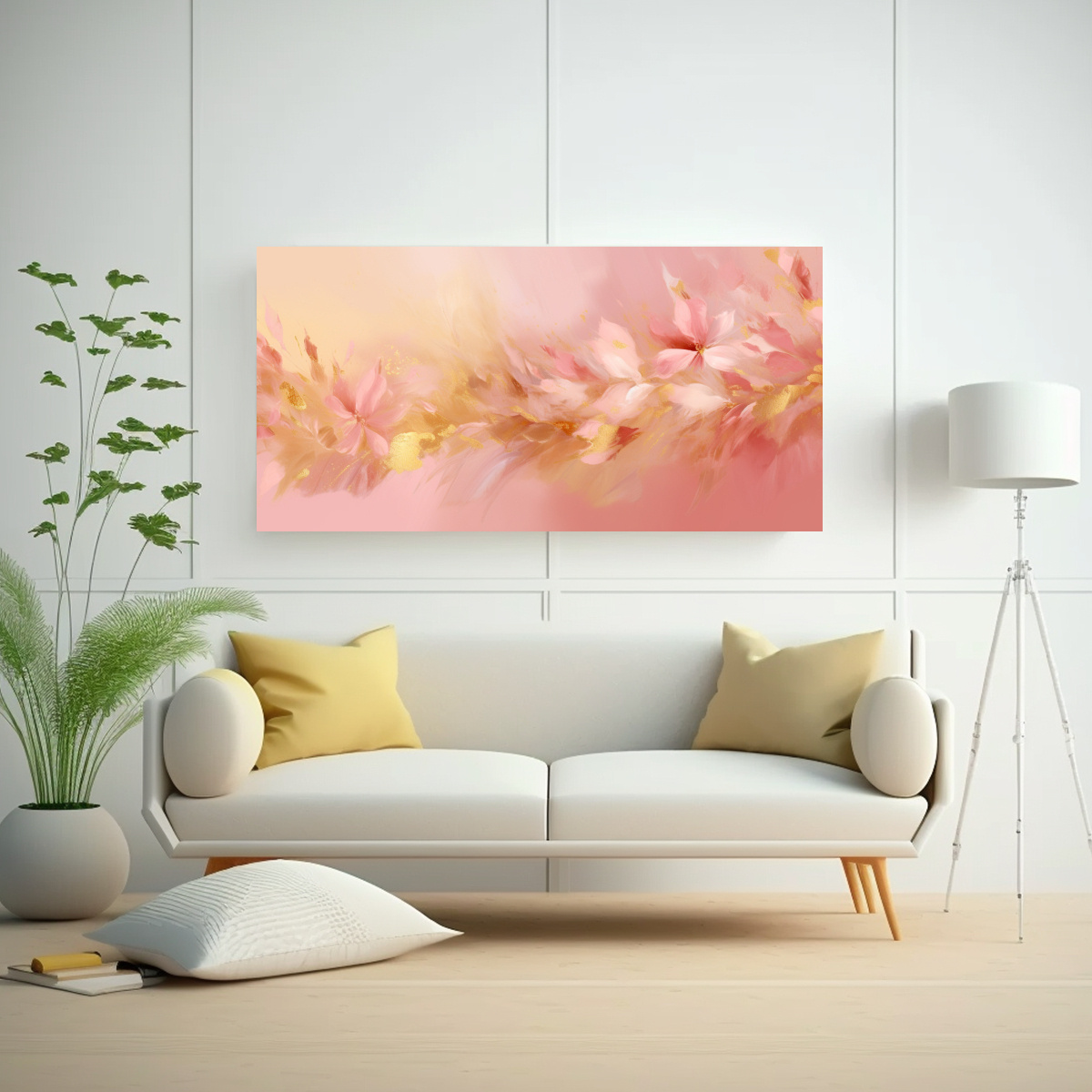 Cuadro Abstracto De Flores En Oro Y Rosa - DecoCuadros