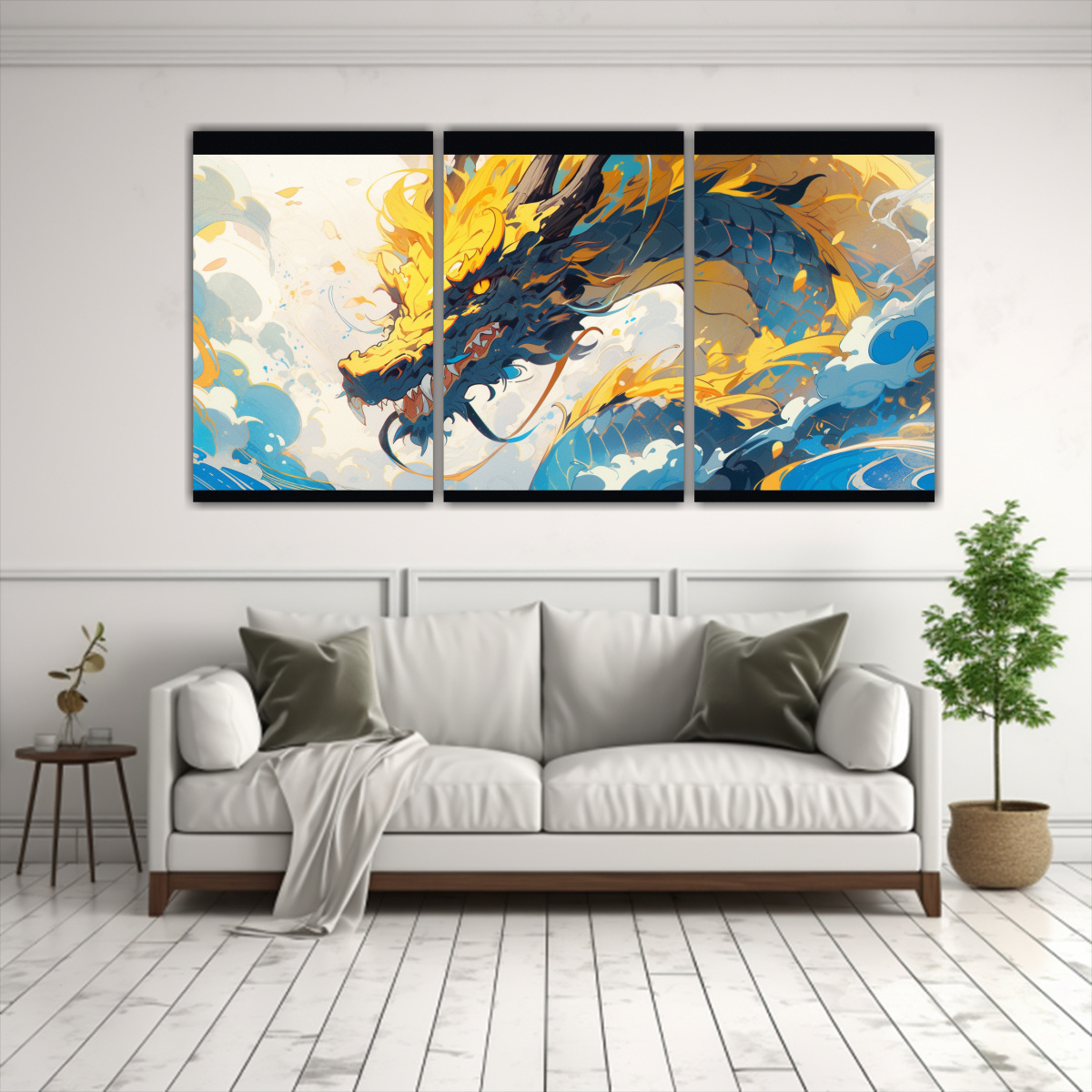 Cuadro Dragón Amarillo Y Azul - Decoración Exclusiva Para Paredes ...