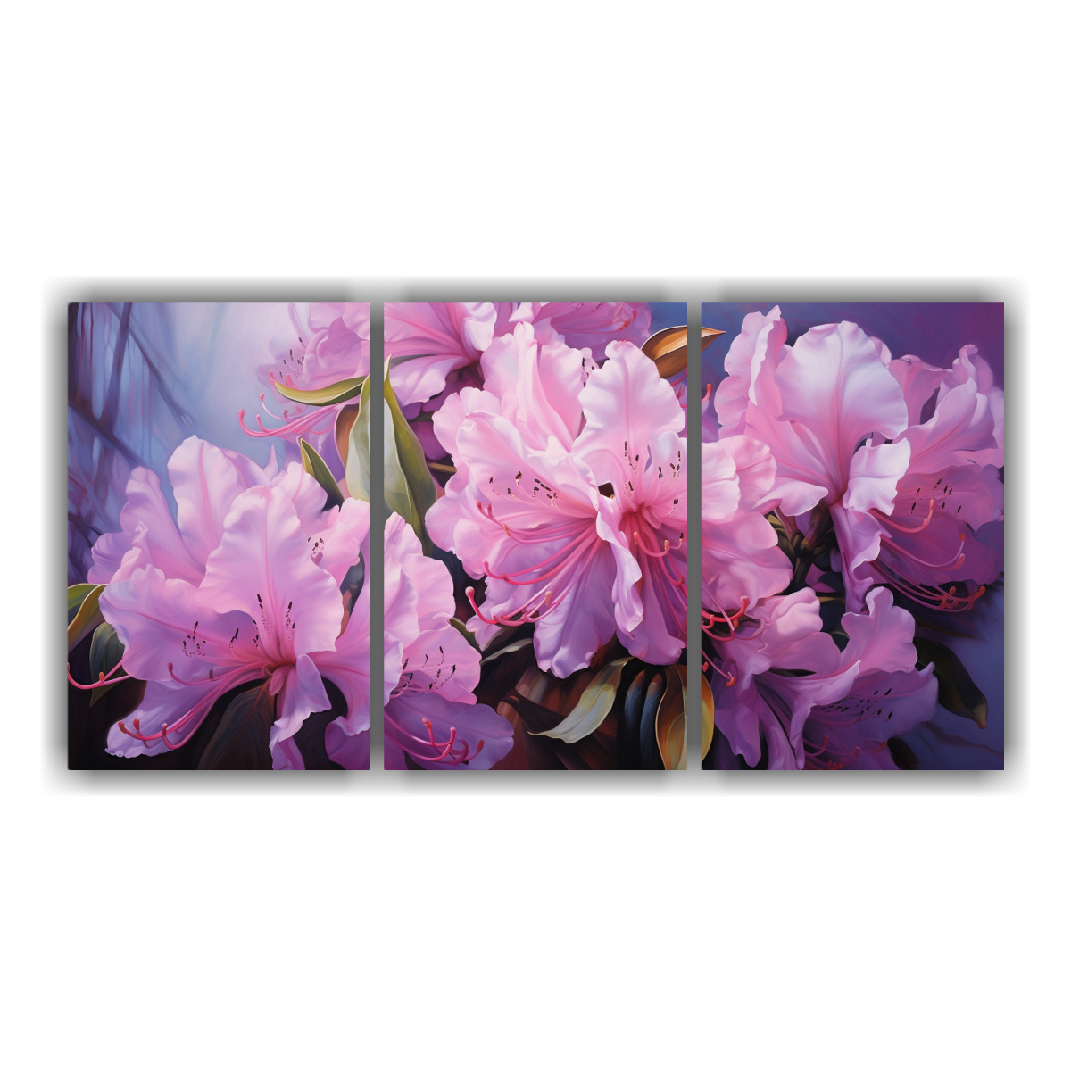 Tríptico Abstracto De Rododendros: Alta Calidad Y Expresividad - Decocuadros