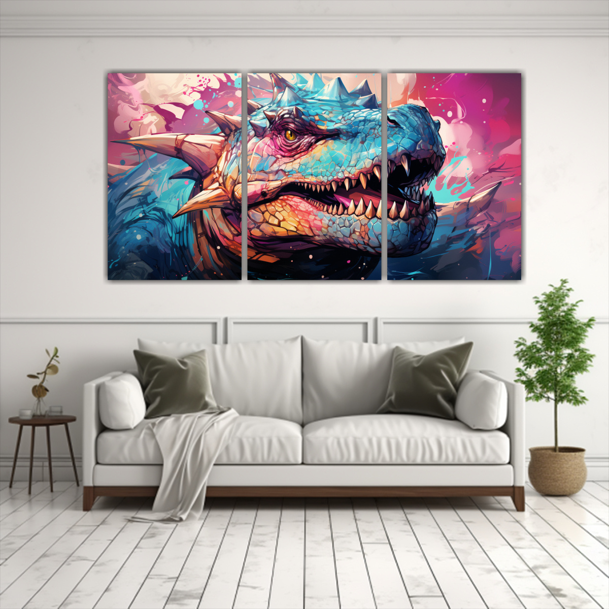 Tríptico Simétrico De Estegosaurio En Colores Intensos Y Cian Neo Pop ...