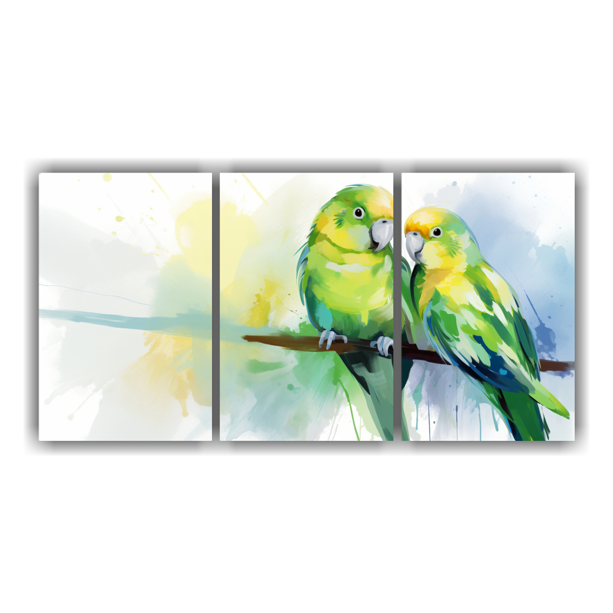 Tríptico Vanguardia Lovebirds En Tonos Pastel Y Verde Neo Pop Art - Compra Online - Decocuadros